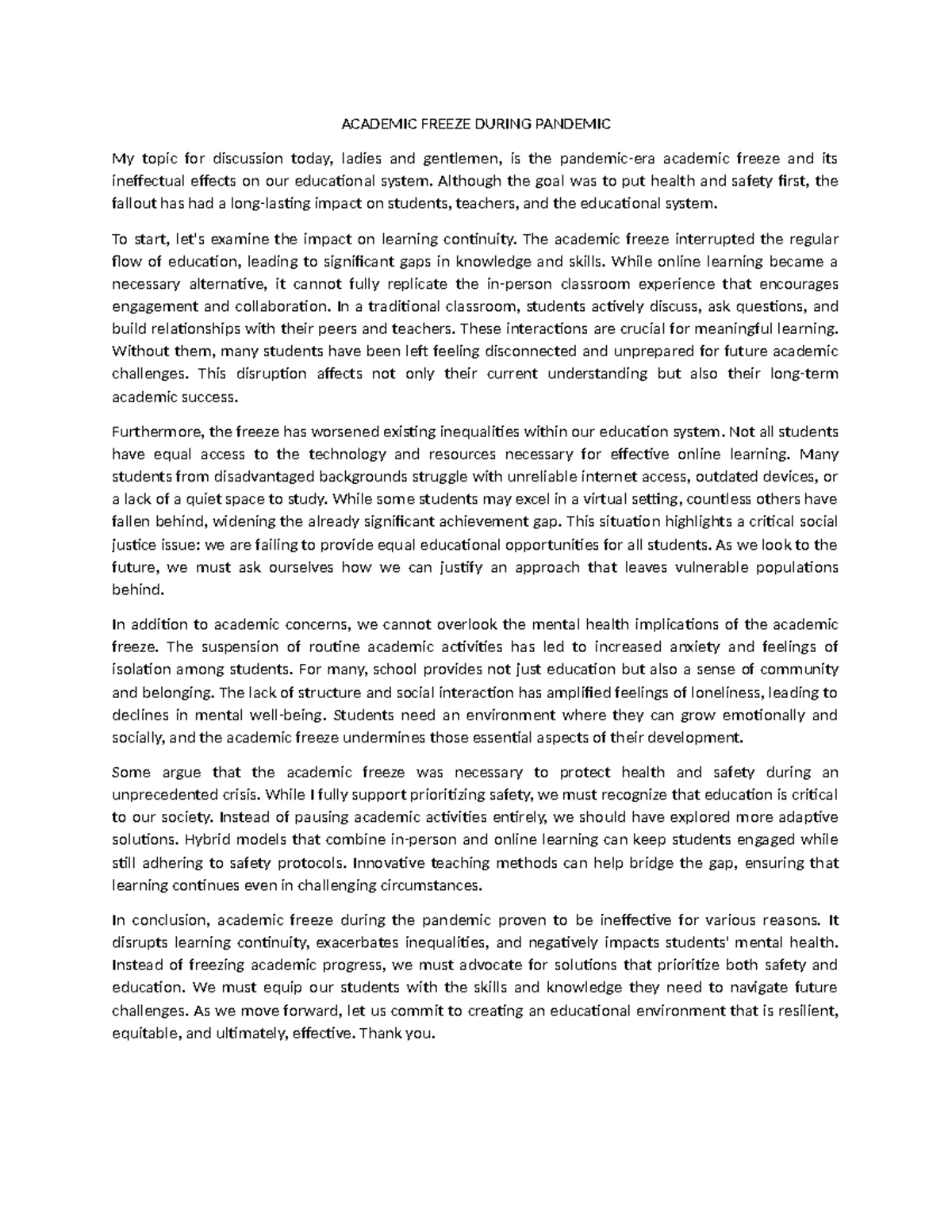 Academic Freeze During Pandemic - ACADEMIC FREEZE DURING PANDEMIC My ...