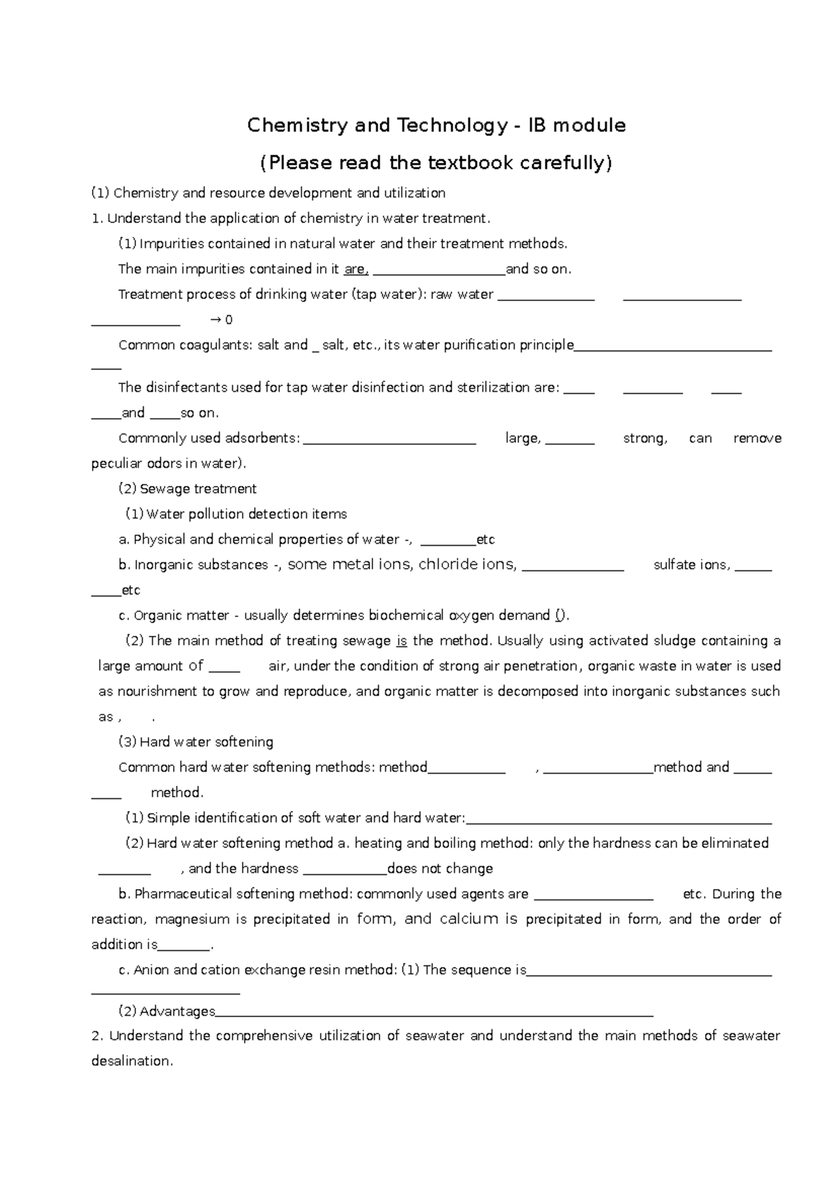 Chemistry and Technology - IB module - Chemistry and Technology - IB ...