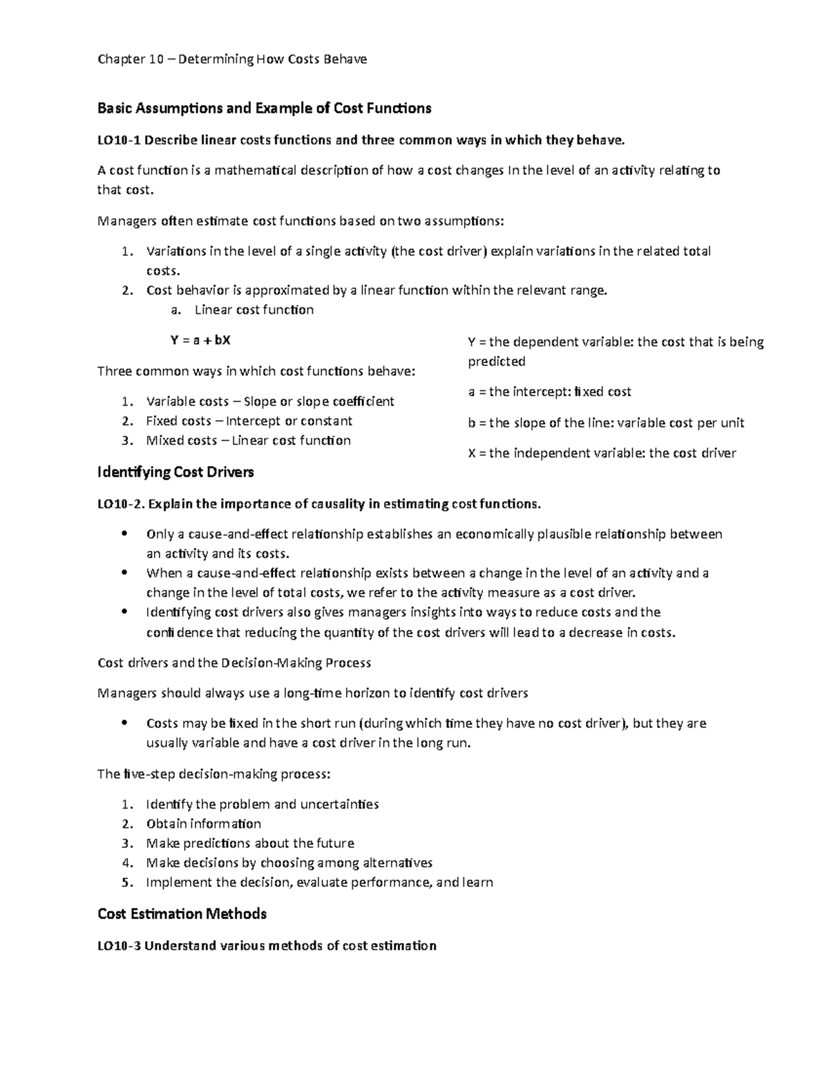 Chapter 10 - Determining How Costs Behave - Basic Assumptions and ...