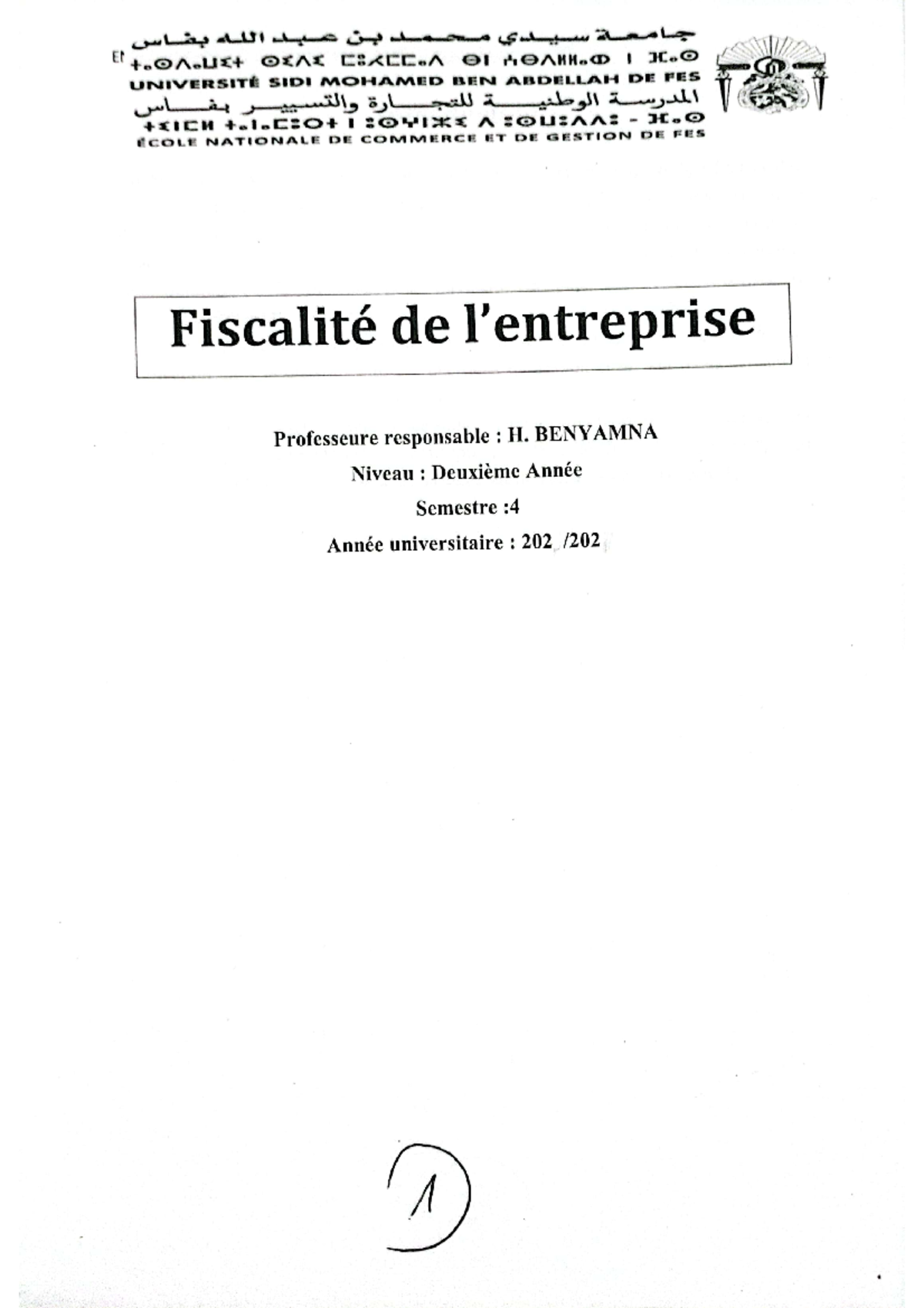Cours fiscalité benyamna - Studocu