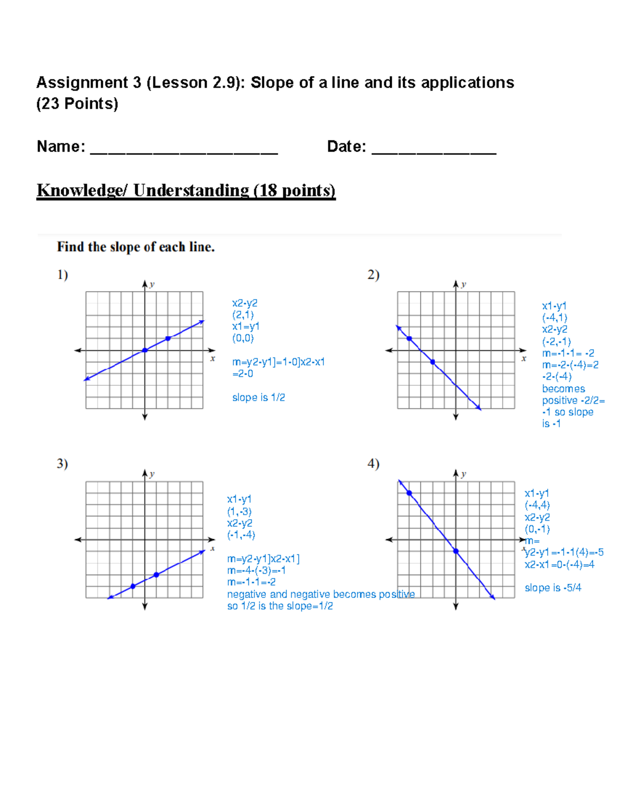 Assignment 3 (Lesson 2.9) Slope of a line and its applicationsddd ...