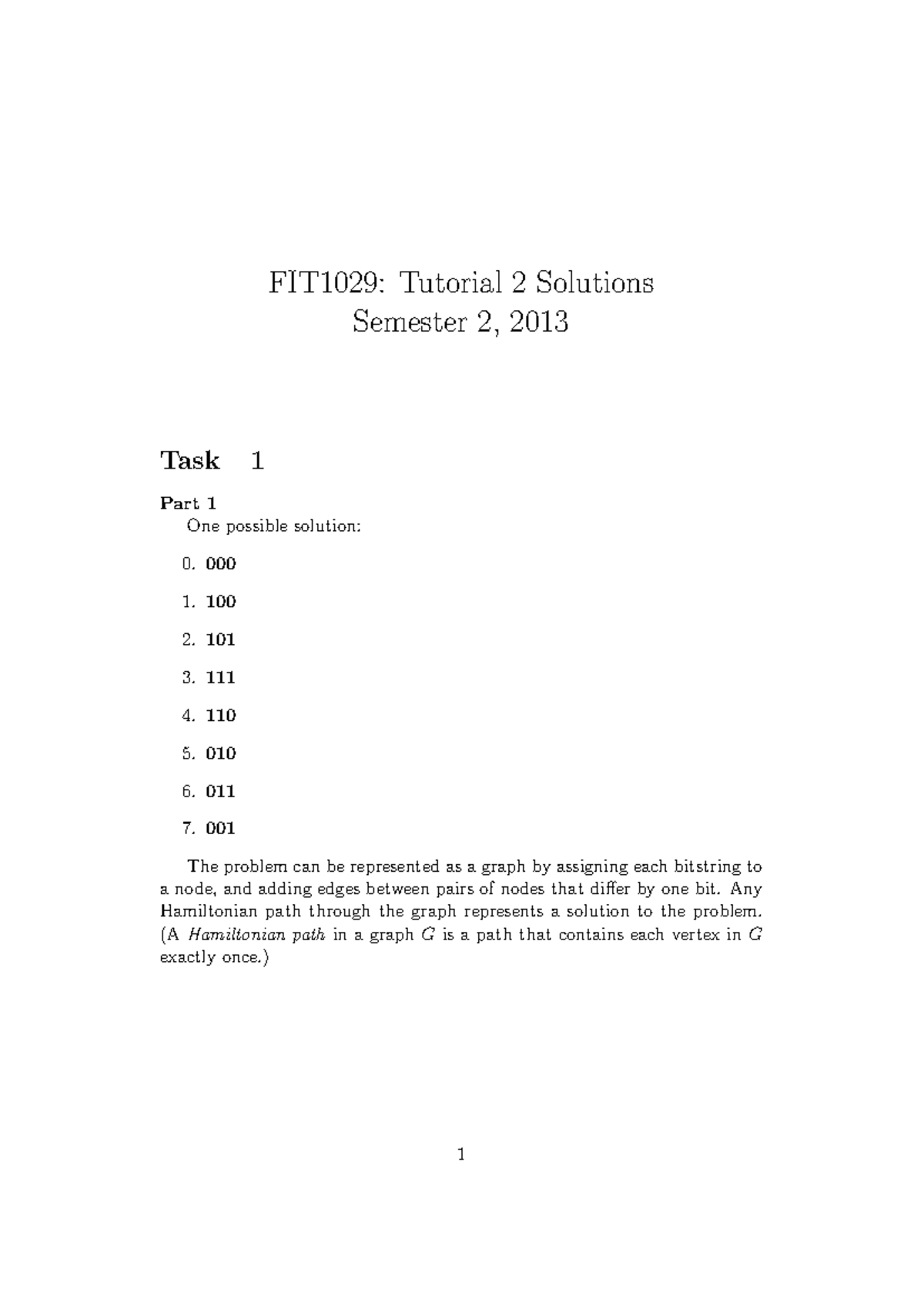 Tutorial Work 2 Fit 1029 Fit1029 Tutorial 2 Solutions Semester 2 2013 Task 1 Part 1 One