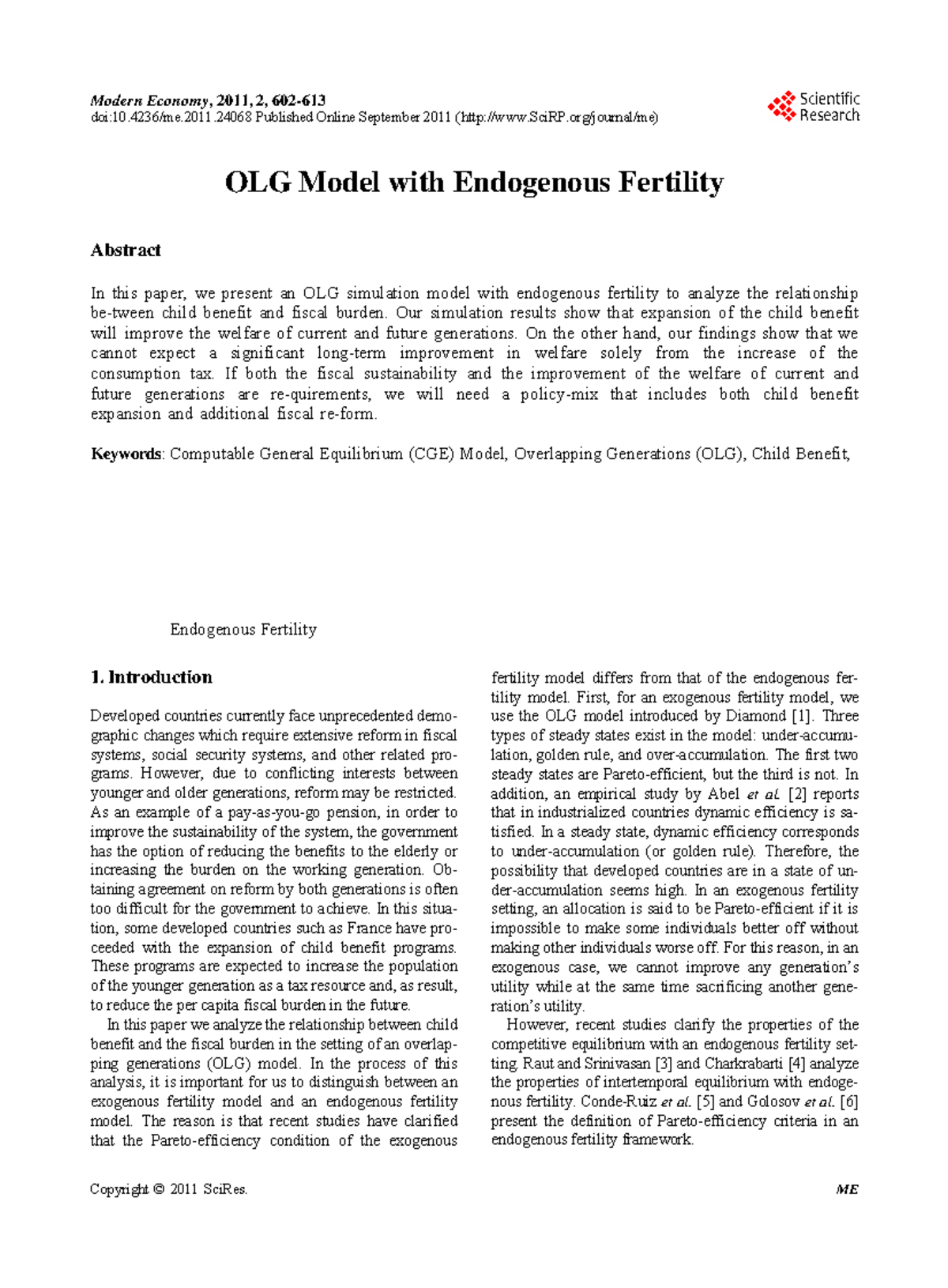 OLG Model with Endogenous Fertility - Modern Economy, 2011, 2, 602- doi ...