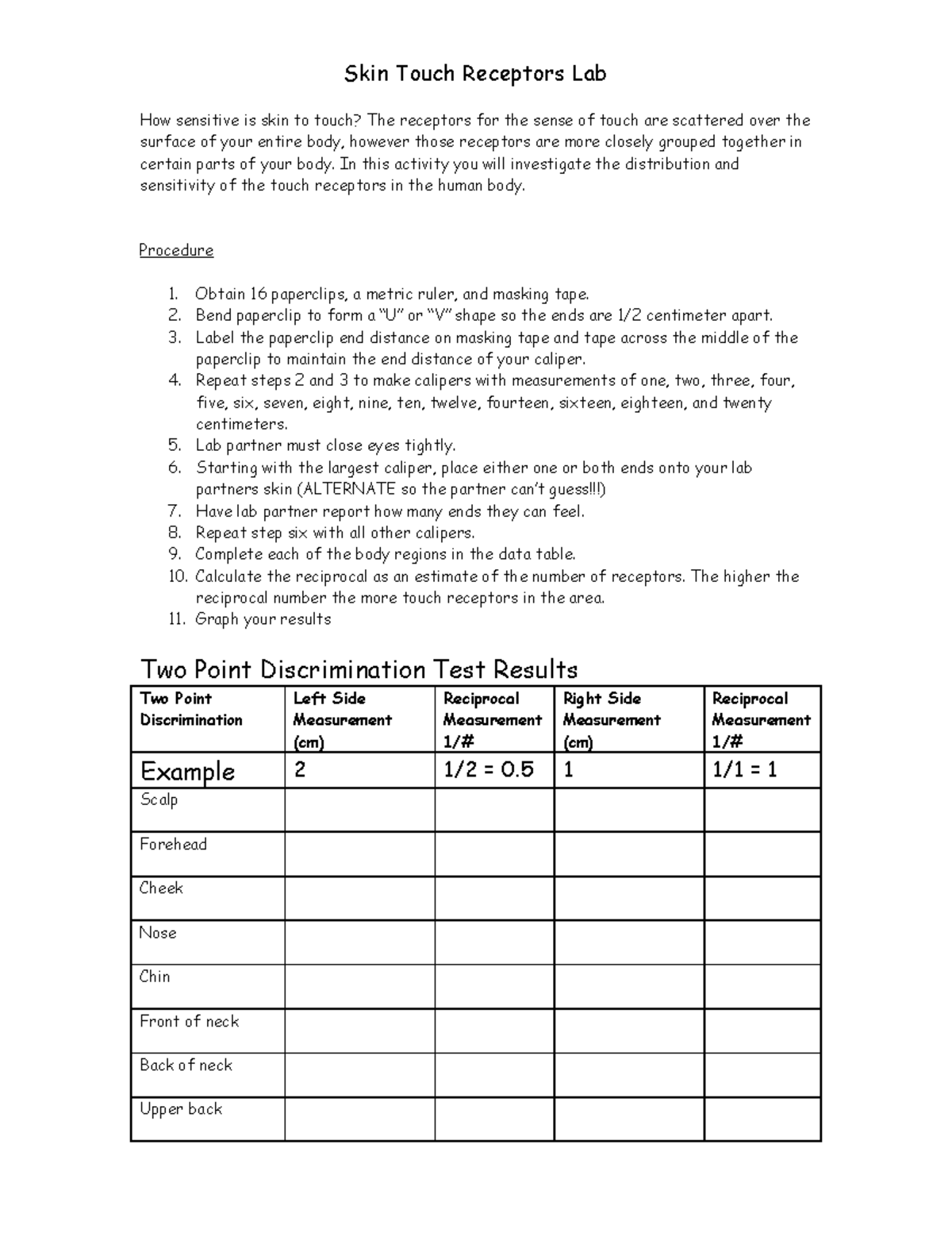 Skin Touch Receptors Lab - BIO E-65C - Harvard - Studocu