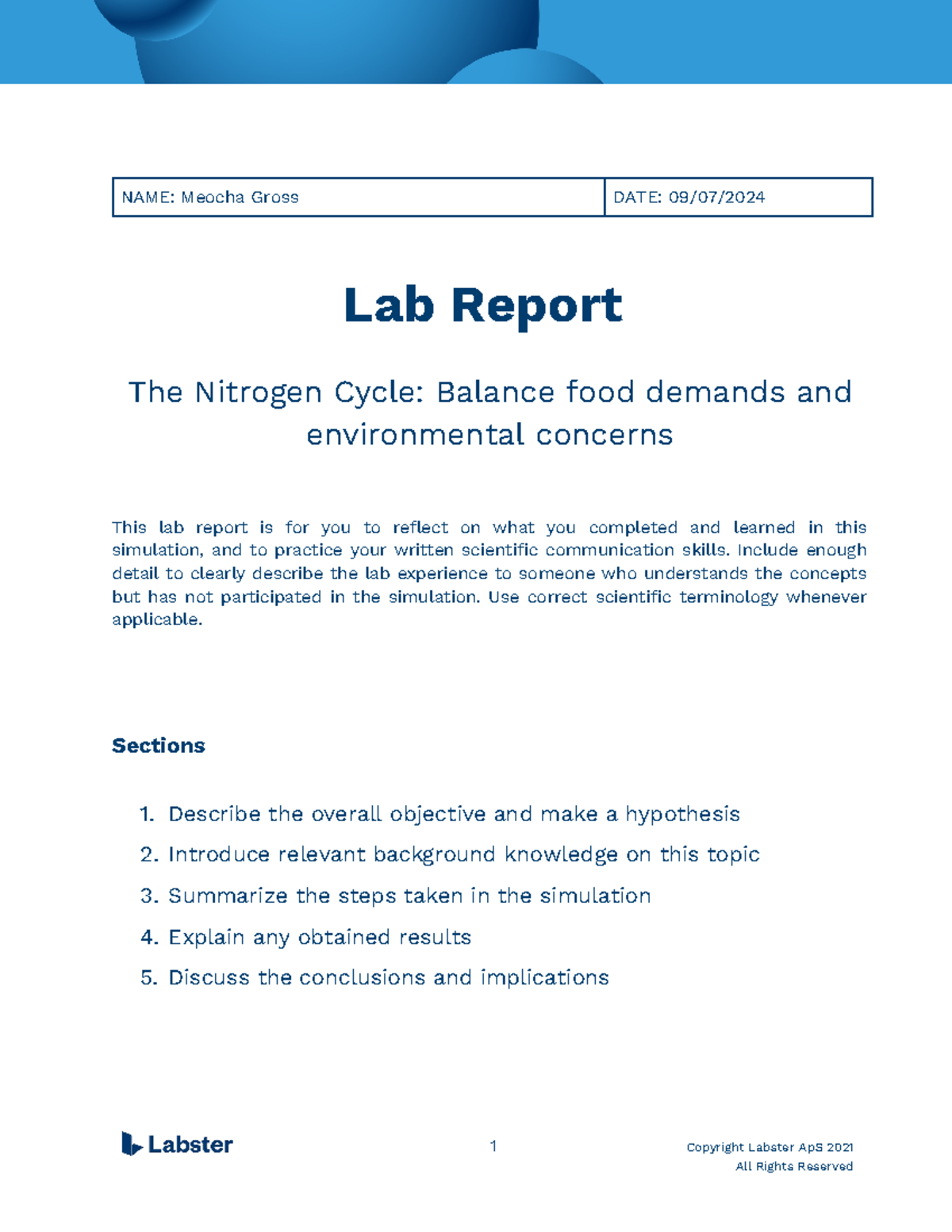 Lab Report The Nitrogen Cycle Balance food demands and environmental ...