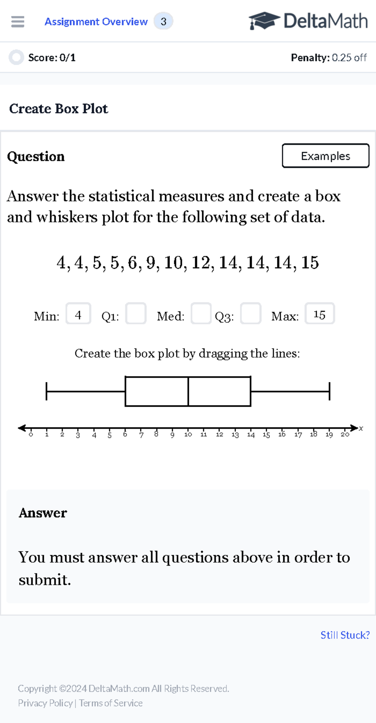 Delta Math Student Application - Score: 0/1 Penalty: 0 off Create Box ...