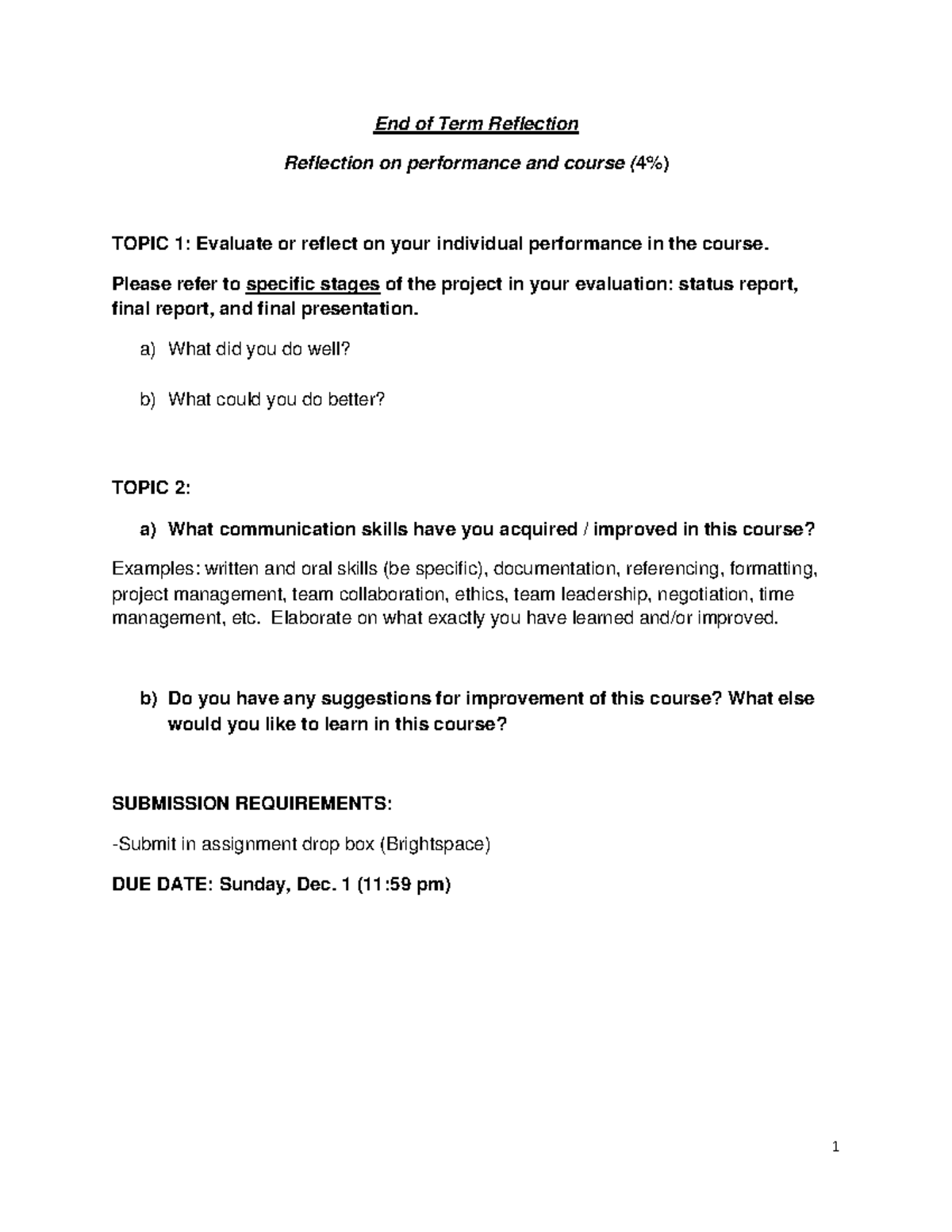End of Term Reflection Sections A, B - 1 End of Term Reflection ...