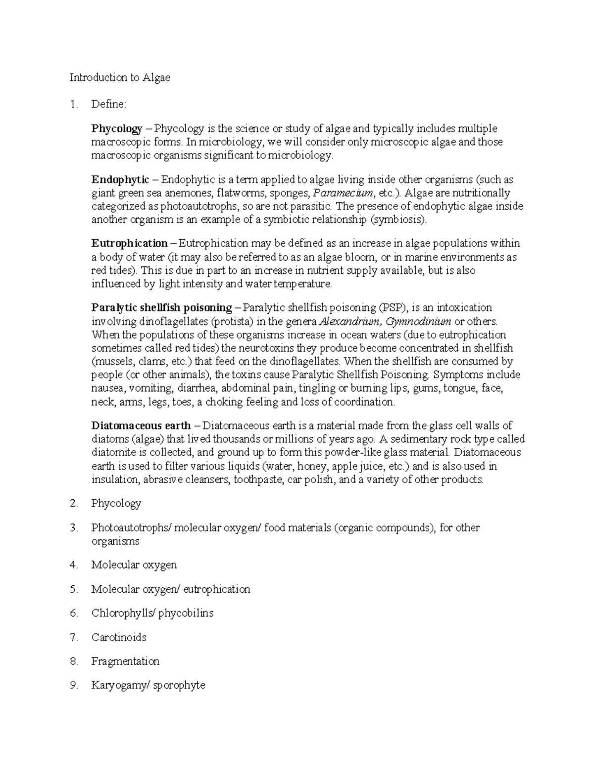 8 intro to algae - Introduction to Algae Define: Phycology – Phycology ...