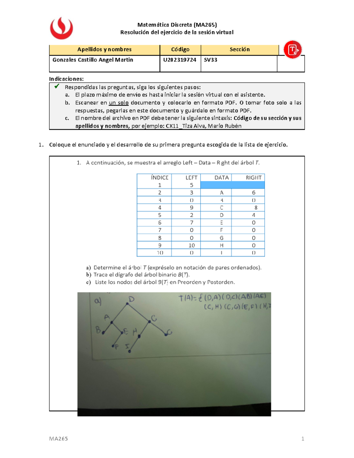 Ejercicios Virtuales 10 - Matemática Discreta (MA265) Resolución del ...