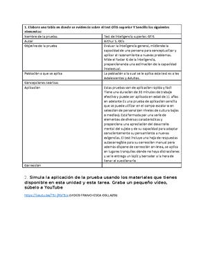 Cuadro de la prueba PMA-R Grupo - 1. Elabora una tabla donde estén ...
