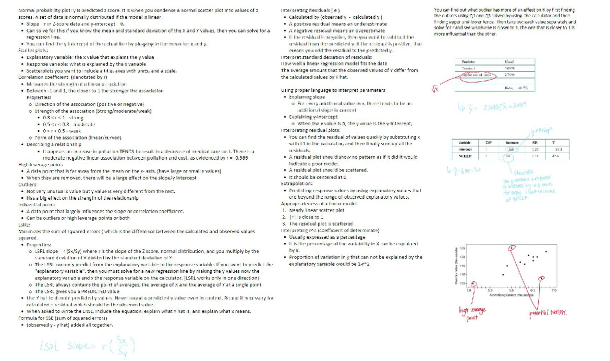 Jpg2pdf - Unit 2 Test Notes - Normal probability plot:y is predicted Z ...
