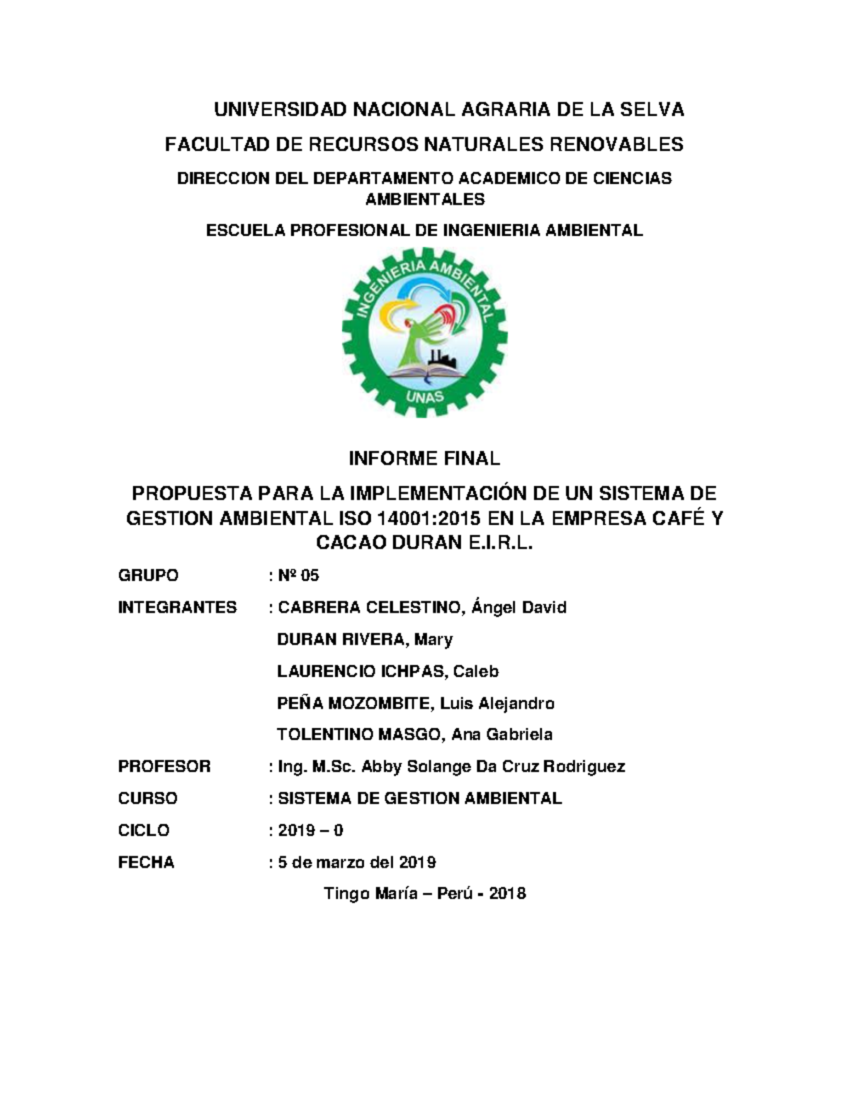 Implementacion de Sistema de gestion ambiental - Warning: TT: undefined function: 32 UNIVERSIDAD ...