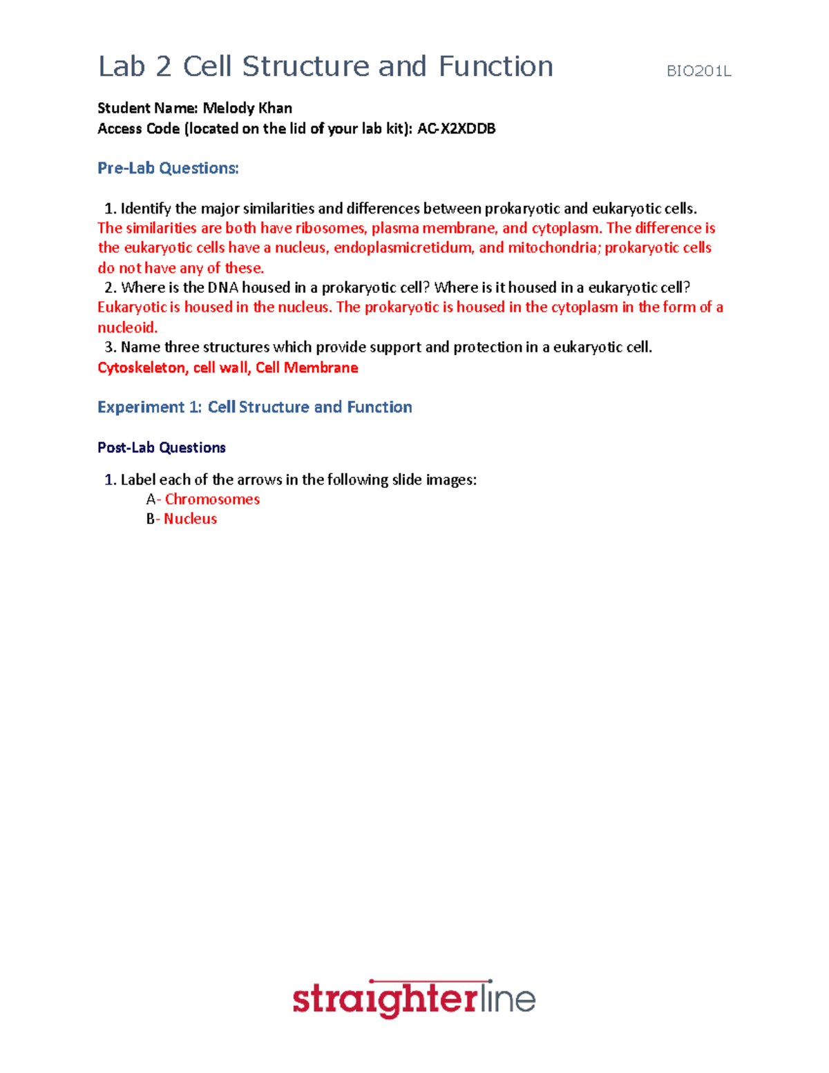 AP LAB 2 - Lab 2 - Student Name: Melody Khan Access Code (located on ...