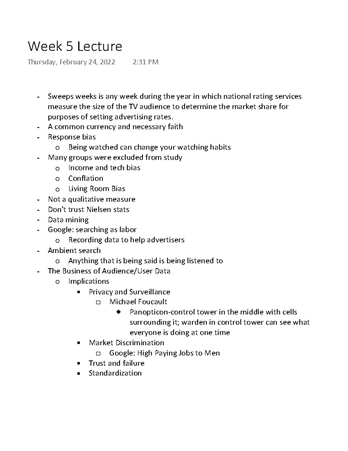 Week 5 Lecture - Notes - Sweeps weeks is any week during the year in ...