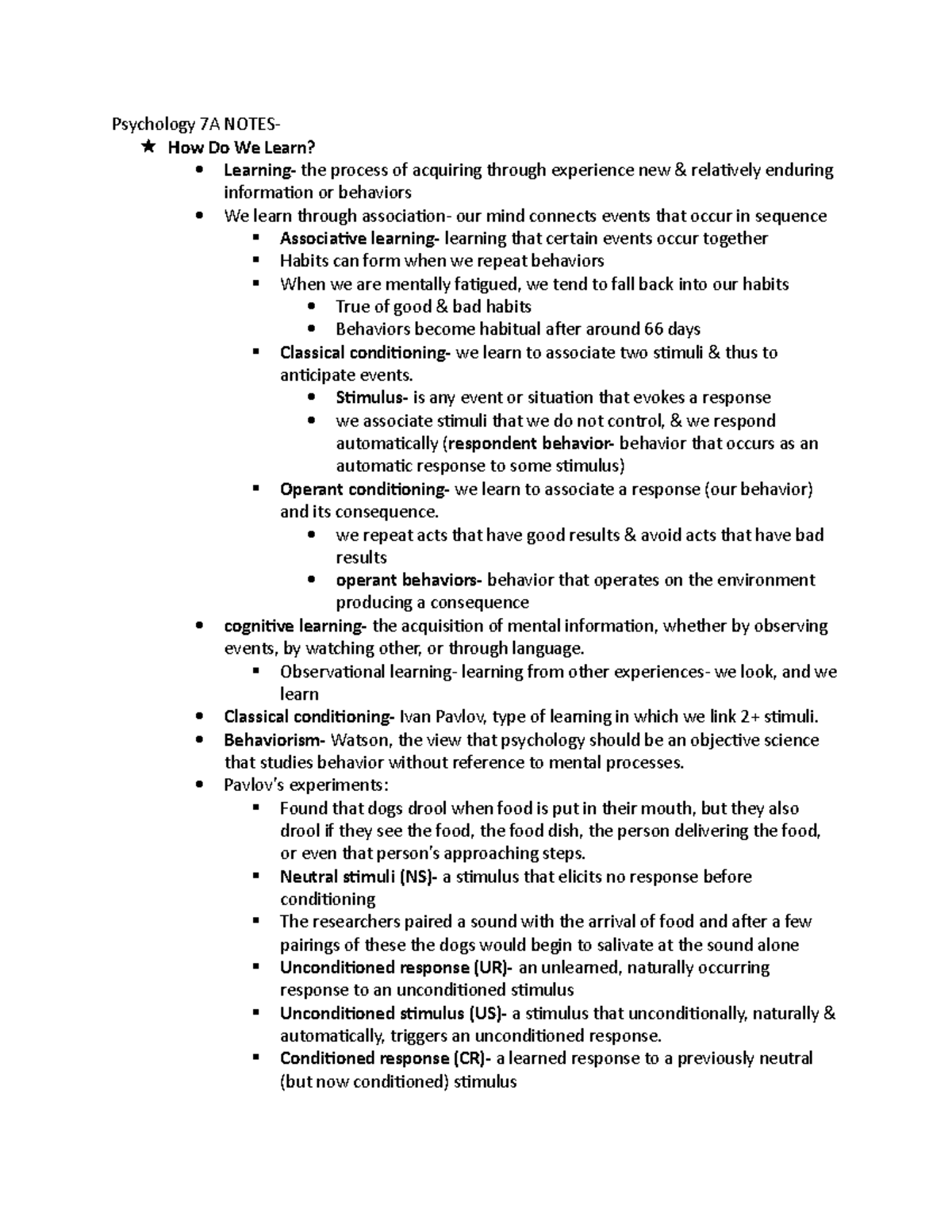 UNL PSYC 181- MODULE 7A NOTE SUMMARY - Psychology 7A NOTES- How Do We ...