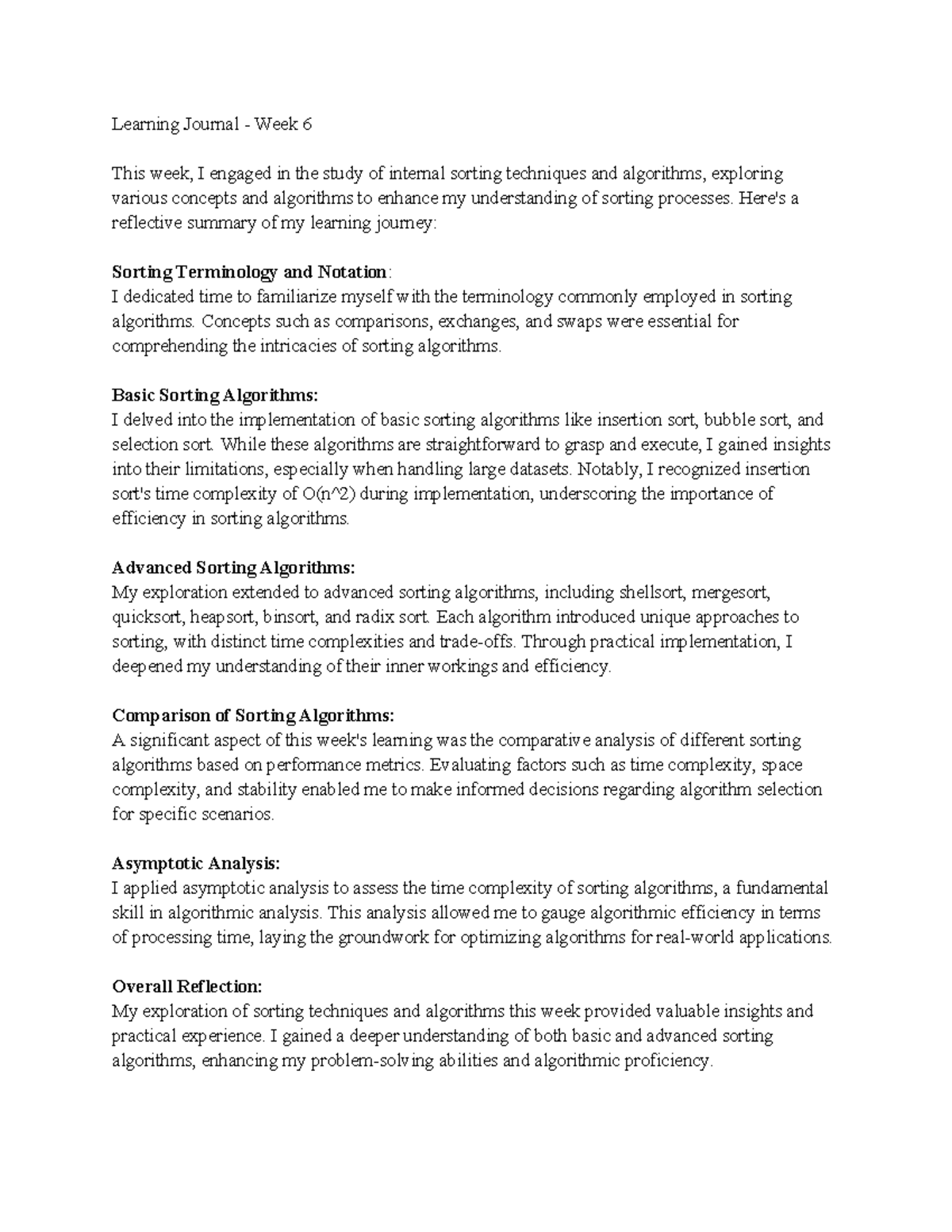 Learning Journal 6 - Here's a reflective summary of my learning journey ...