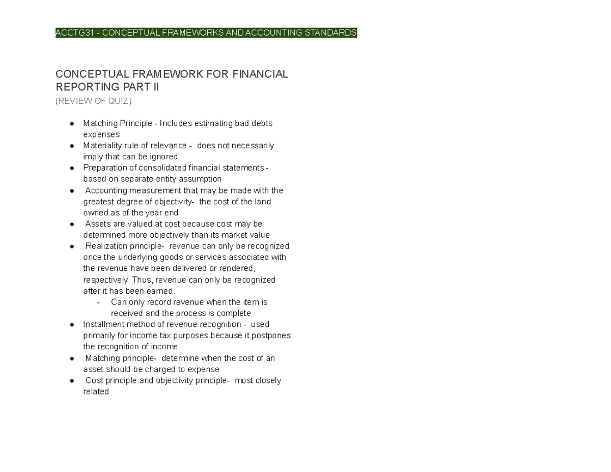 Conceptual Framework FOR Financial Reporting PART II - ACCTG31 ...
