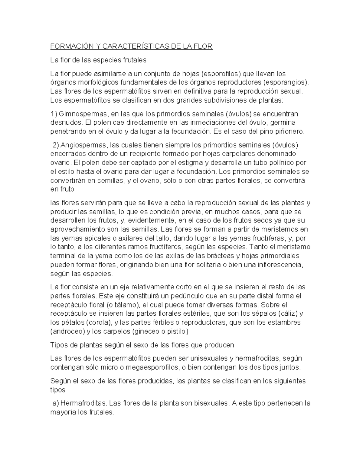 Resumen libro - FORMACIÓN Y CARACTERÍSTICAS DE LA FLOR La flor de las ...