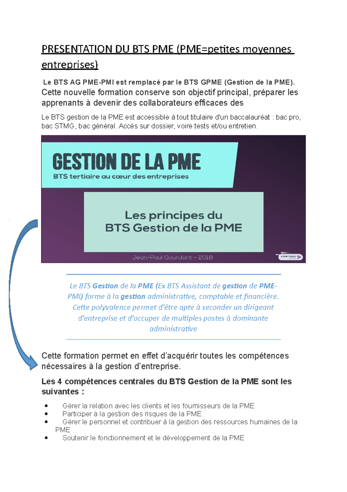 Presentation DU BTS PME - PRESENTATION DU BTS PME (PME=petites moyennes ...