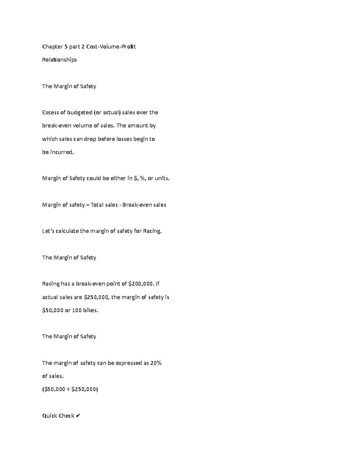 Chapter 5 part 2 Cost - notes - Chapter 5 part 2 Cost-Volume ...