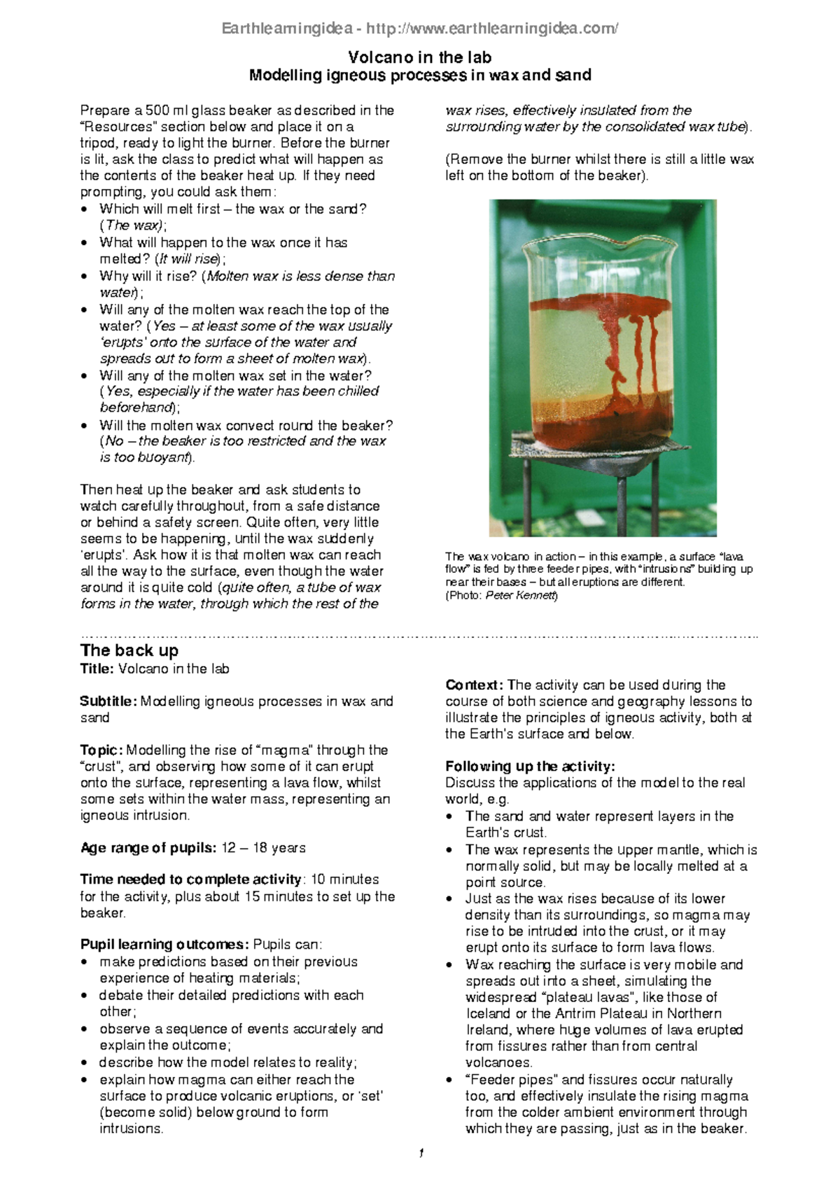 89 Volcano in the lab - Earthlearningidea - earthlearningidea/ 1 ...