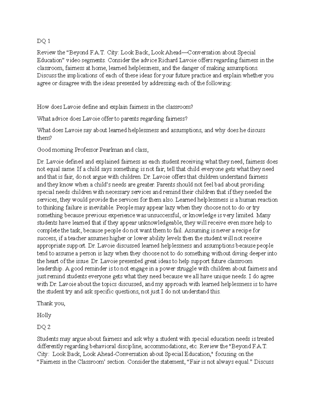 DQ week 4 - SPD-200 - DQ 1 Review the “Beyond F.A. City: Look Back ...