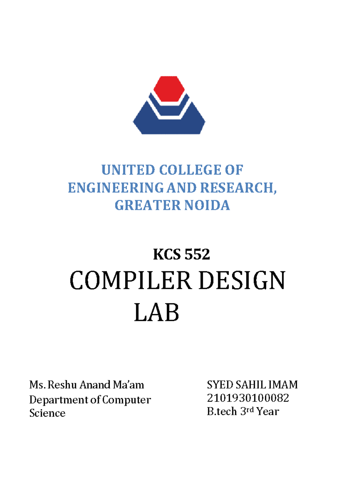 Python front .. - B.tech - UNITED COLLEGE OF ENGINEERING AND RESEARCH, GREATER NOIDA KCS 552 ...