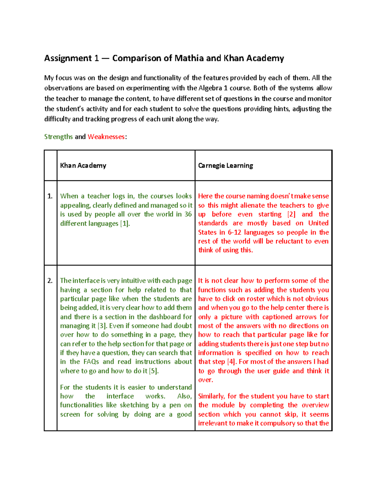 Assignment 1 — Comparison of MATHia and Khan Academy - Warning: TT ...