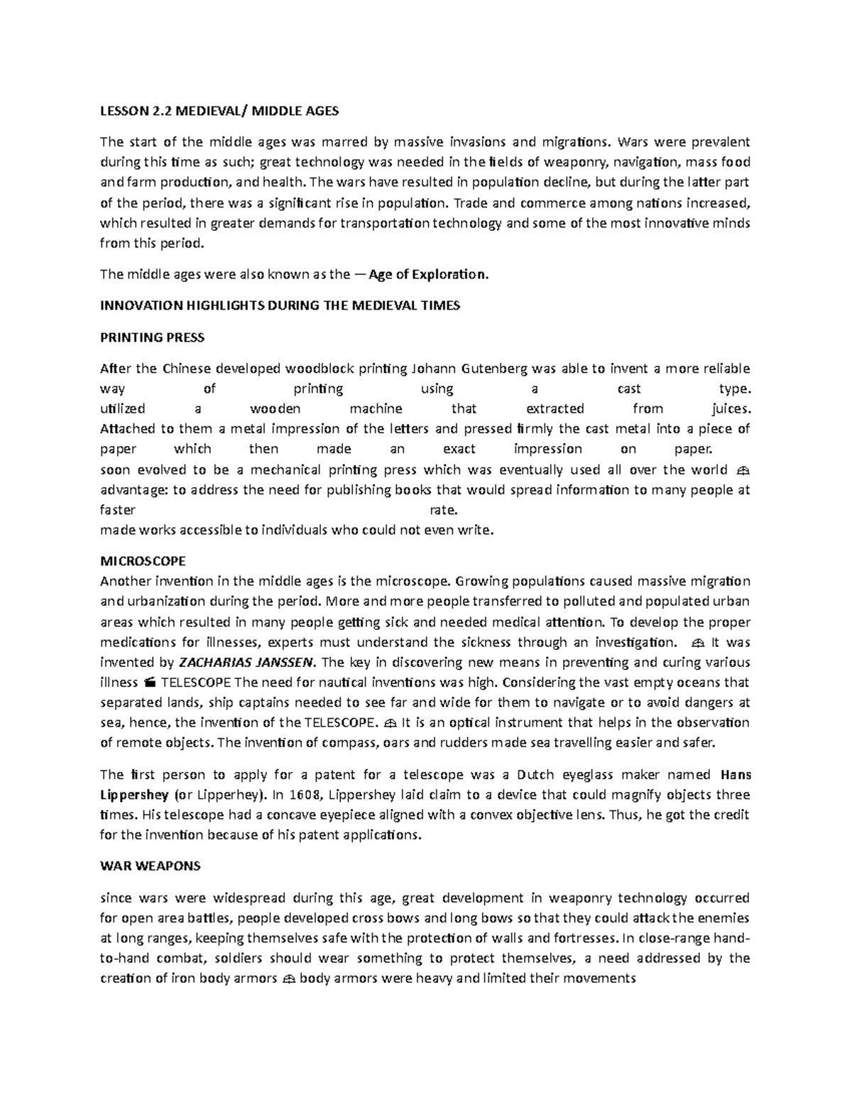 Lesson 1 - Middival Ages - LESSON 2 MEDIEVAL/ MIDDLE AGES The start of ...
