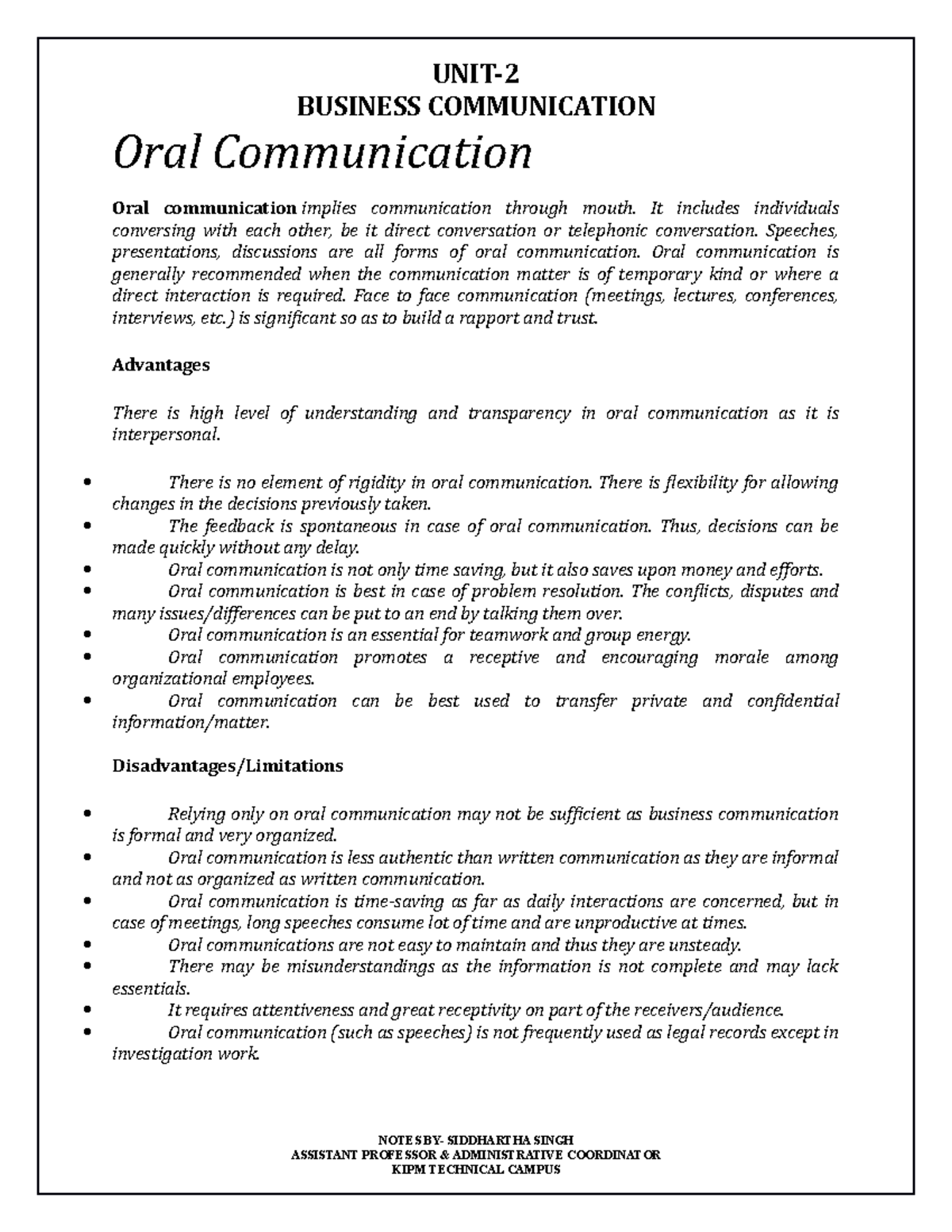 UNIT -2 Business Communications - BUSINESS COMMUNICATION Oral ...