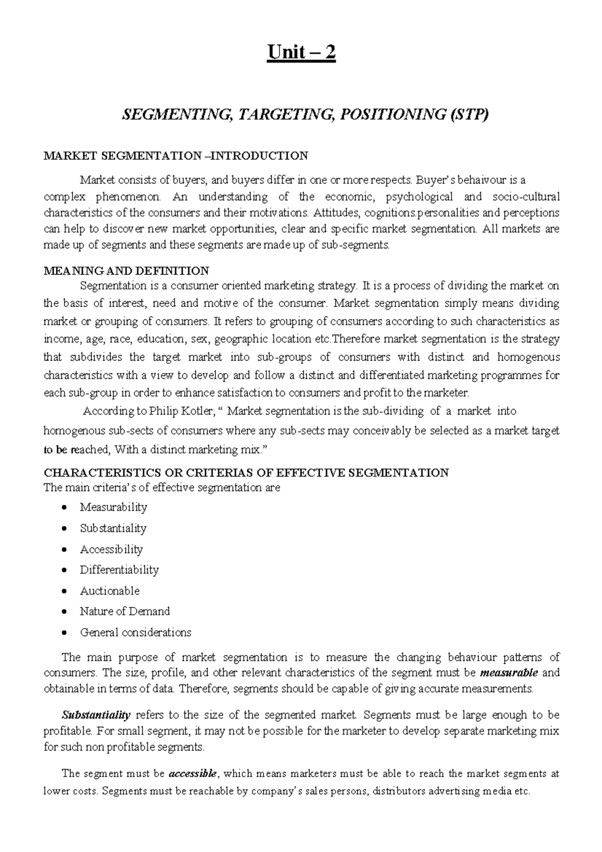 Introduction to Market Segmentation - Module 2 - Unit – 2 SEGMENTING, TARGETING, POSITIONING ...