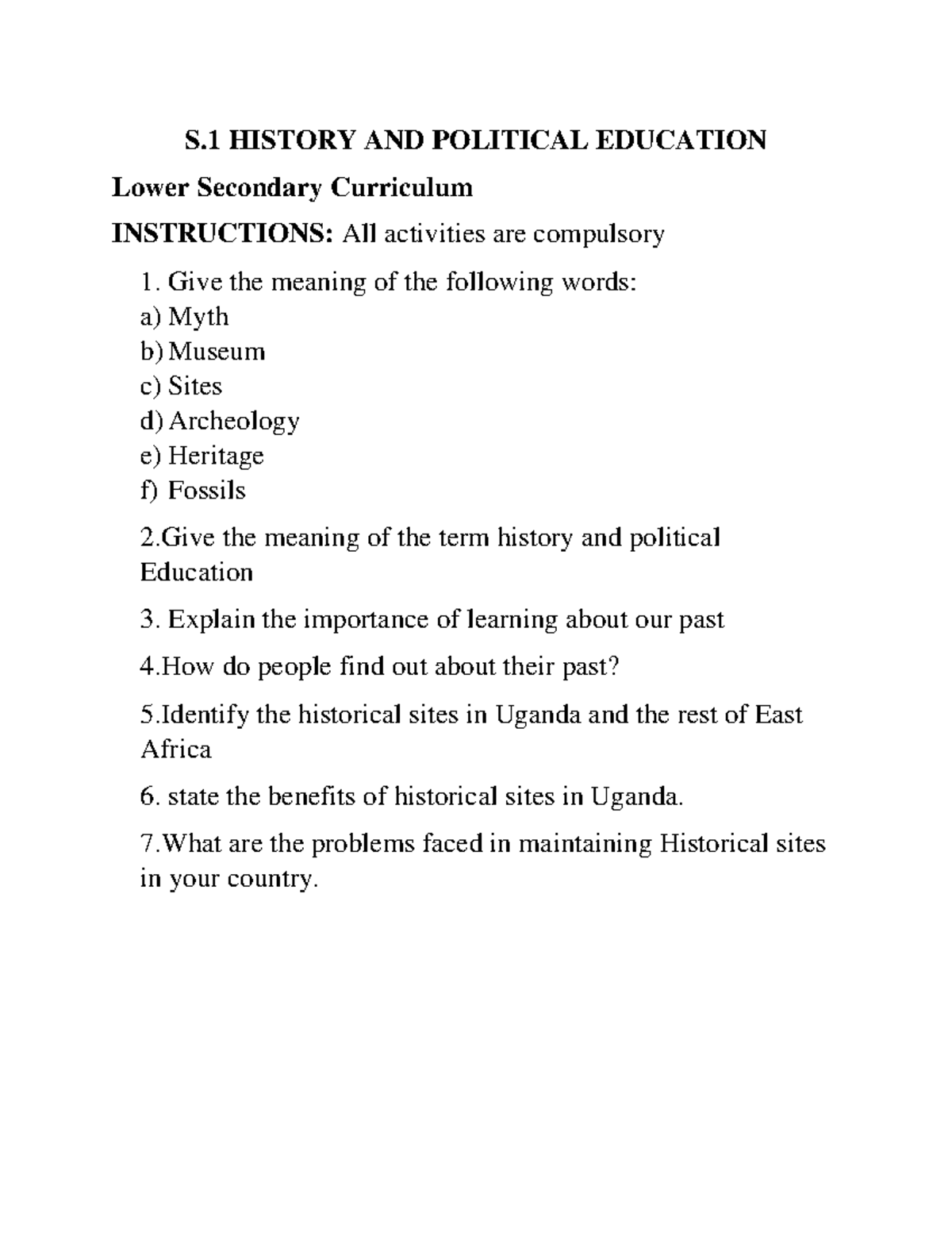 Political Education - S HISTORY AND POLITICAL EDUCATION Lower Secondary ...