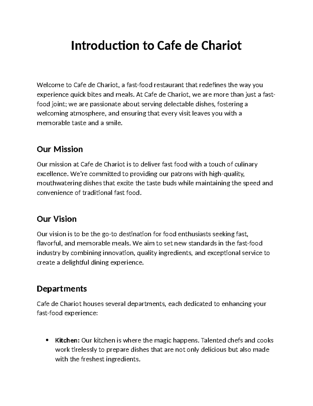 Introduction to Cafe de Chariot - Introduction to Cafe de Chariot ...