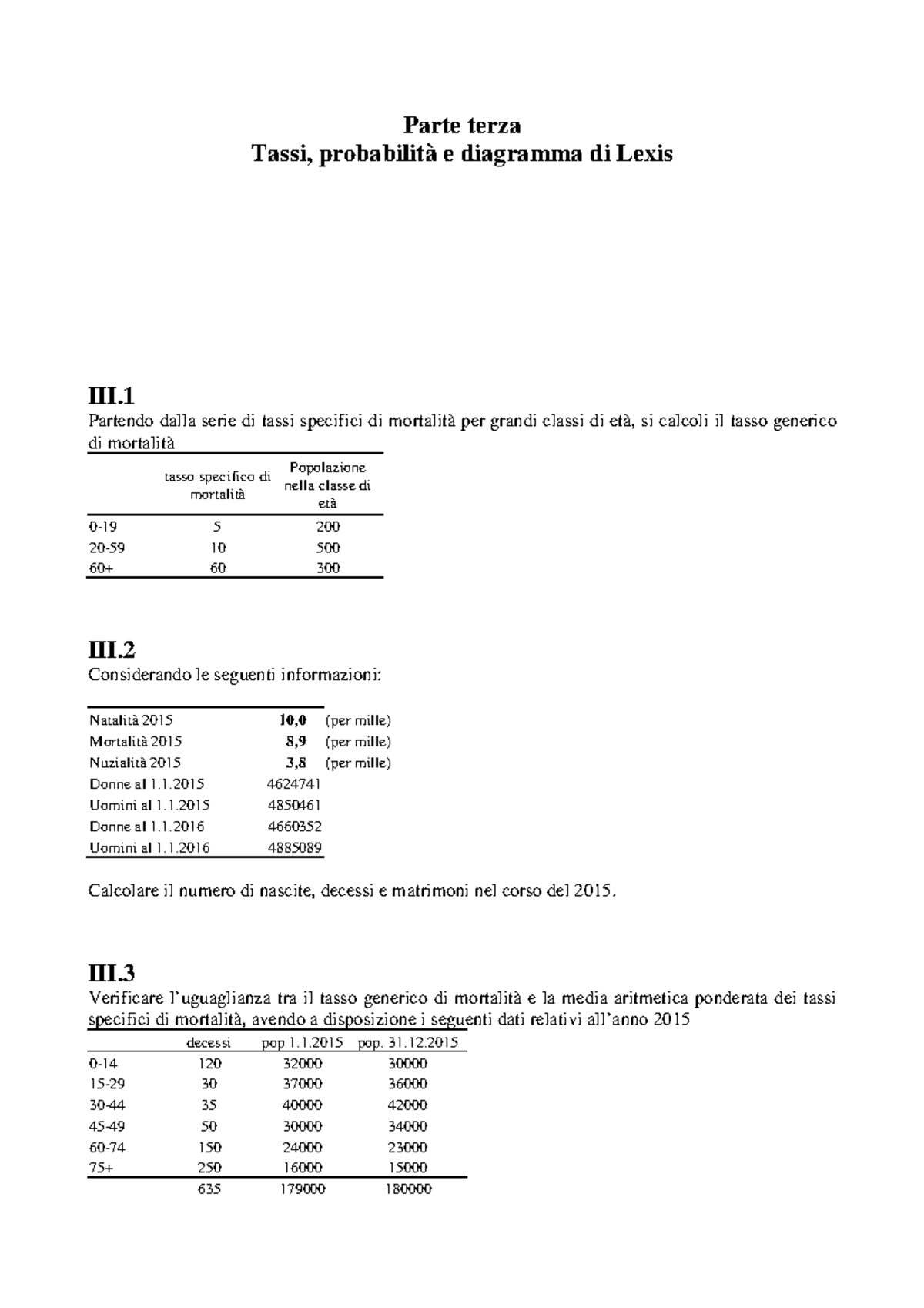 Esercizi tassi mortalità, probabilità e Lexis - Parte terza Tassi ...