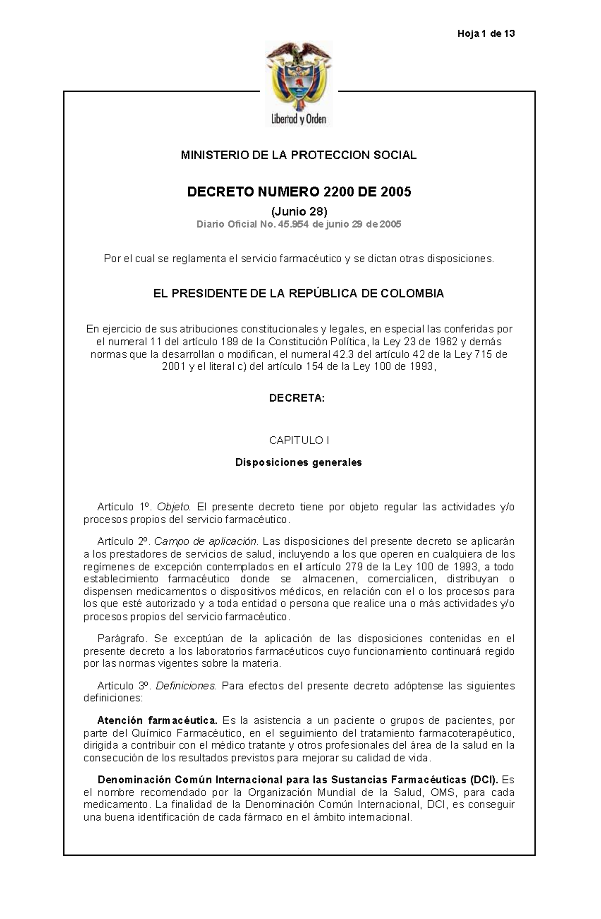 Decreto 2200 de 2005 - leyes - MINISTERIO DE LA PROTECCION SOCIAL ...