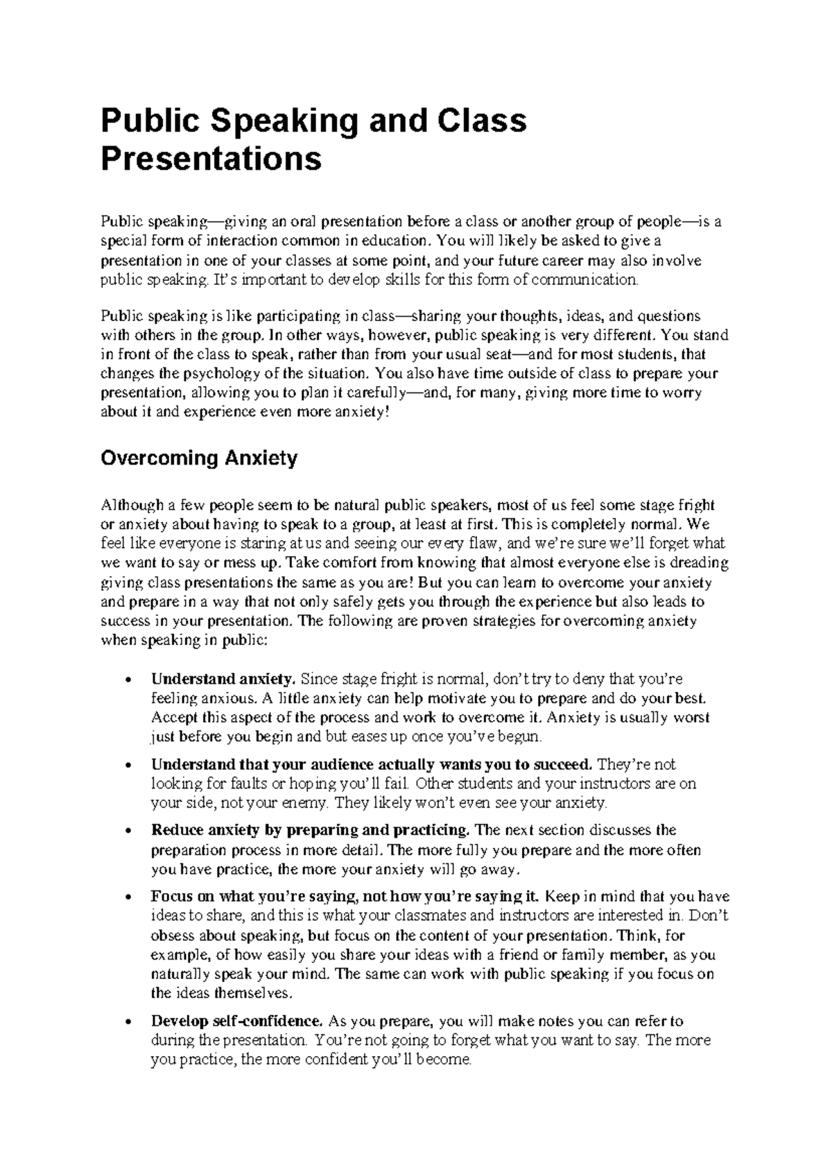 Public speaking - Read - Public Speaking and Class Presentations Public ...