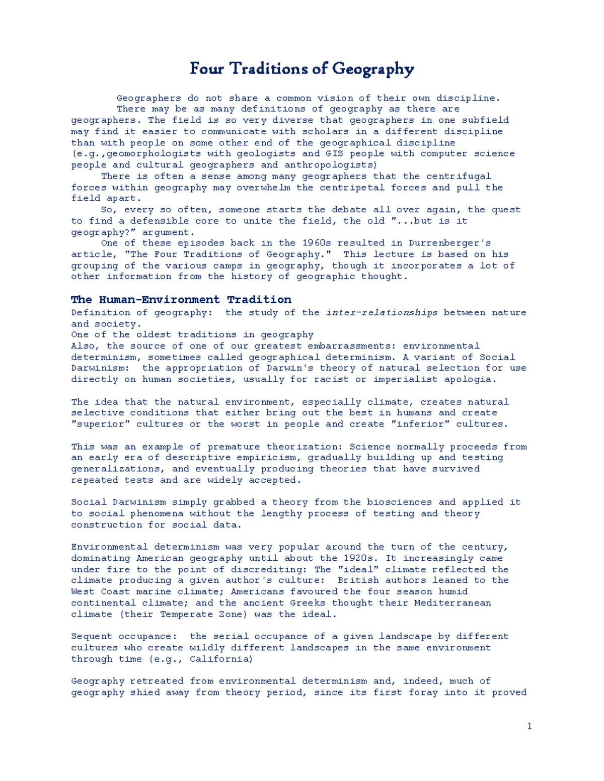 216541760 Four Traditions of Geography - Four Traditions of Geography ...