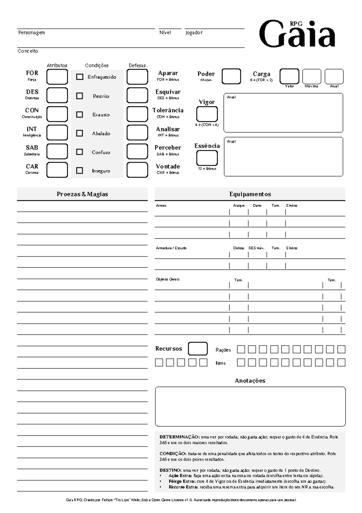 Gaia RPG Ficha 1ed - Poxa o nome - Recursos Gaia RPG; Criado por ...