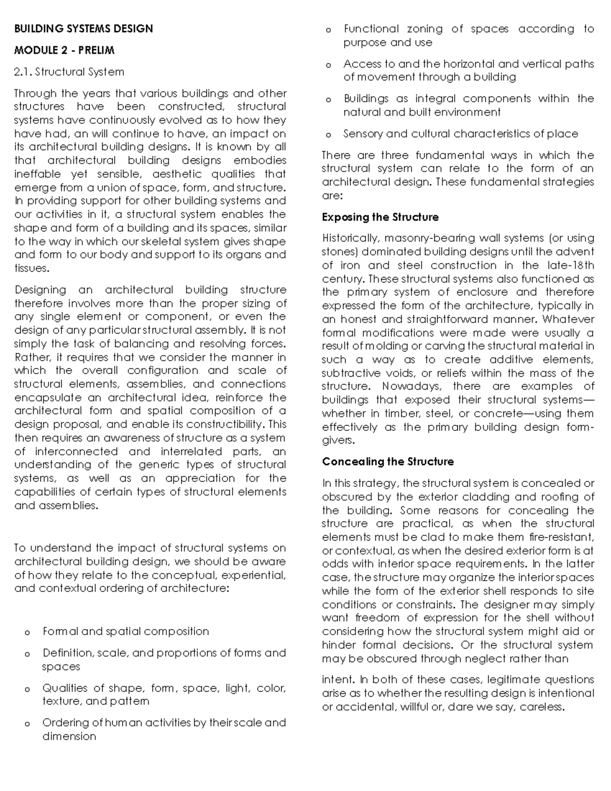 BSD reviewer mod 2 - BUILDING SYSTEMS DESIGN MODULE 2 - PRELIM ...