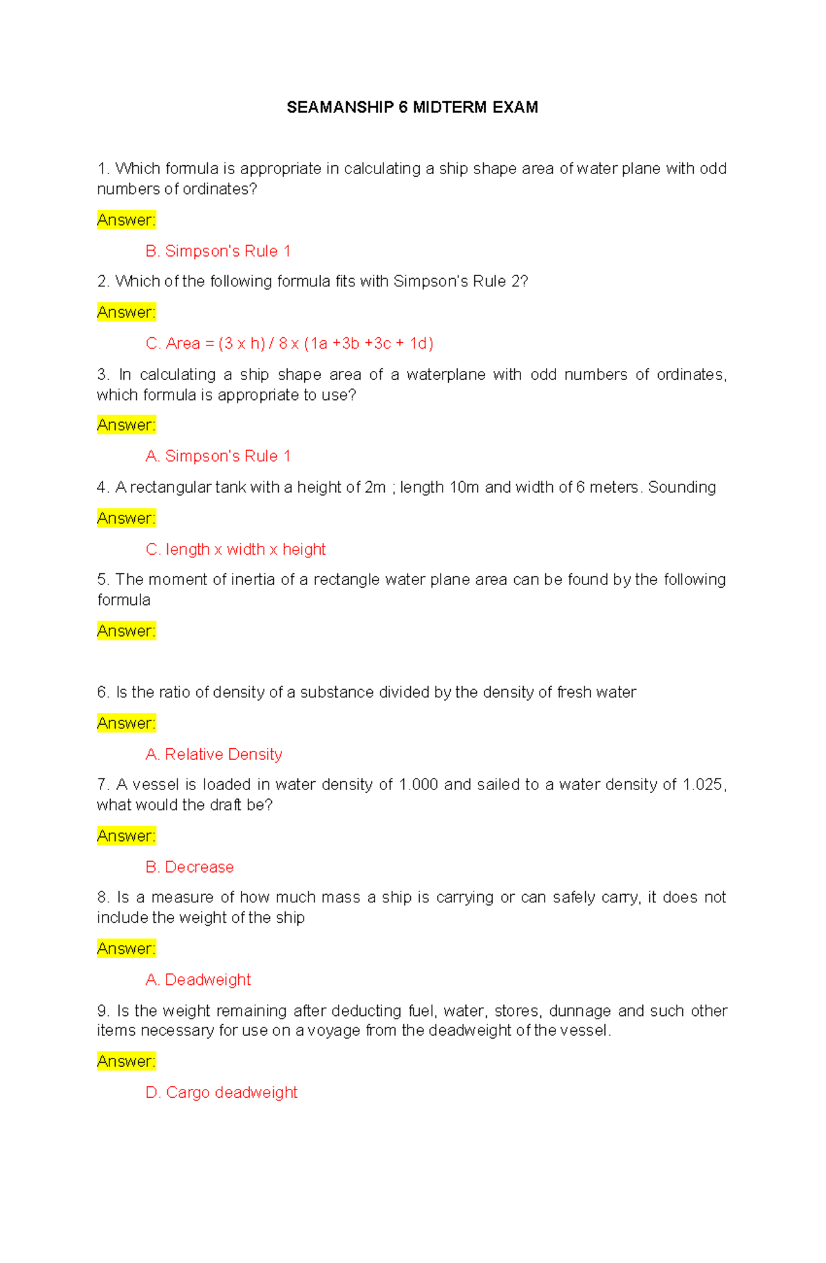 Seamanship 6 Midterm EXAM 35 ITEM Points - SEAMANSHIP 6 MIDTERM EXAM ...