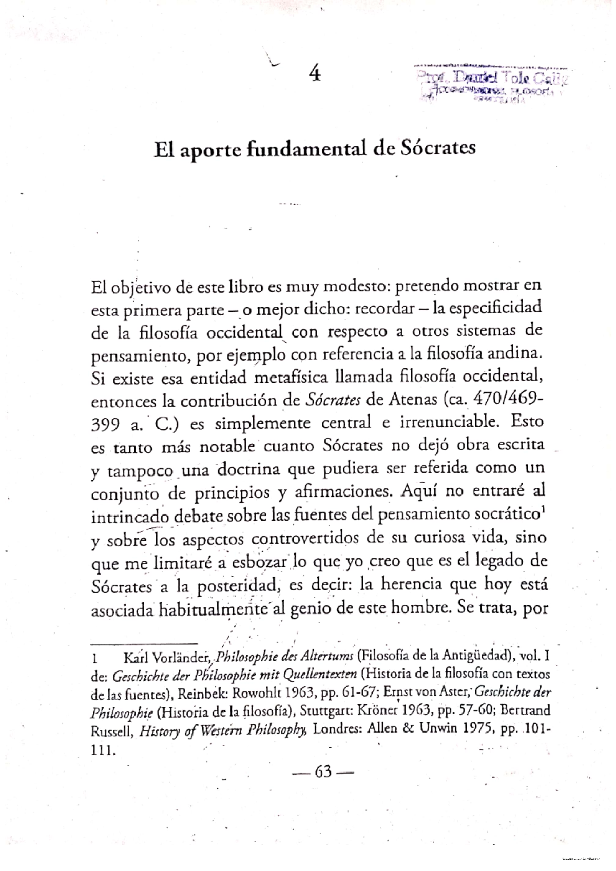 4C filosofia - sfafd - 4 Daniel Tole Calle El aporte fundamental de ...