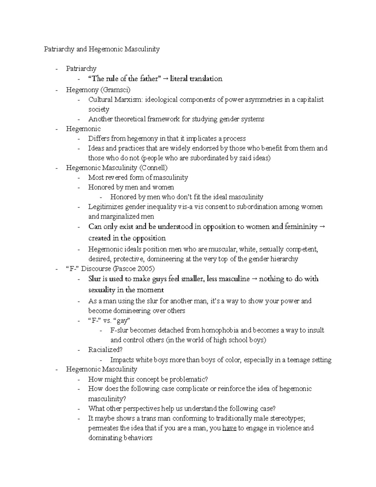 Hegemonic Masculinity - Patriarchy and Hegemonic Masculinity Patriarchy ...