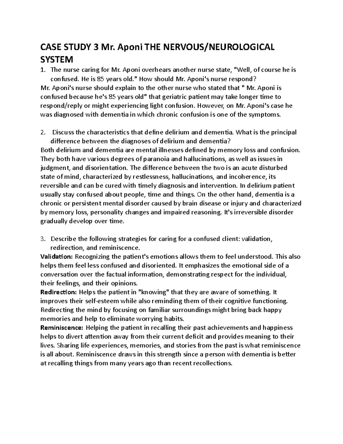 10-15 - NOTES - CASE STUDY 3 Mr. Aponi THE NERVOUS/NEUROLOGICAL SYSTEM ...