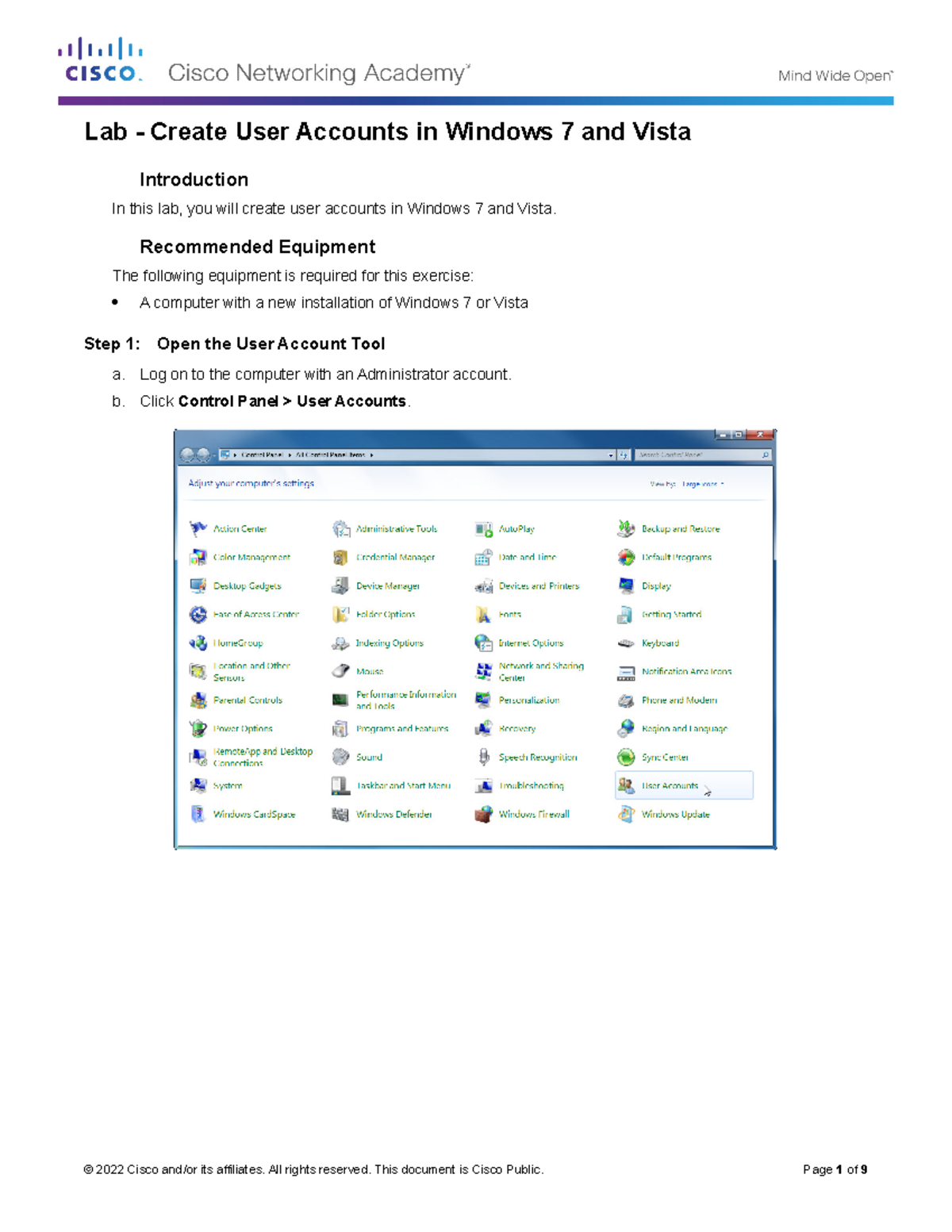 6.1.2.3 Lab - Create User Accounts in Windows 7 and Vista ...