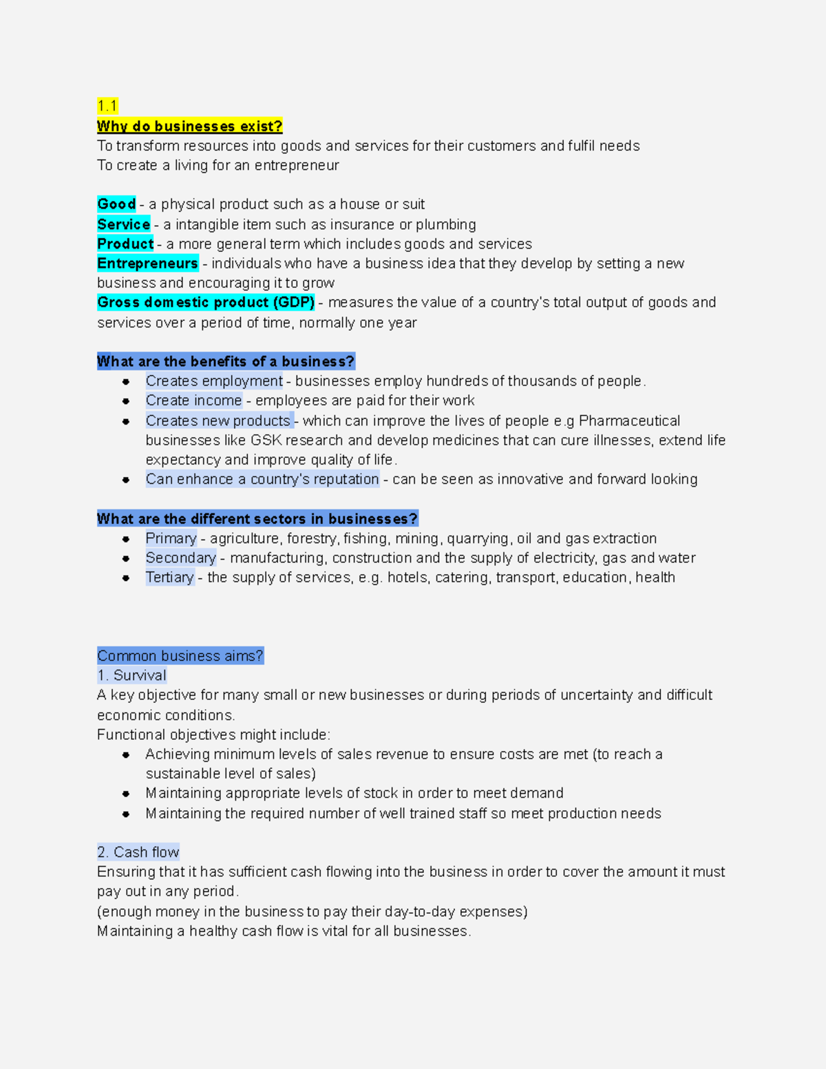 1. What is business - notes so far from year 12 - 1. Why do businesses ...