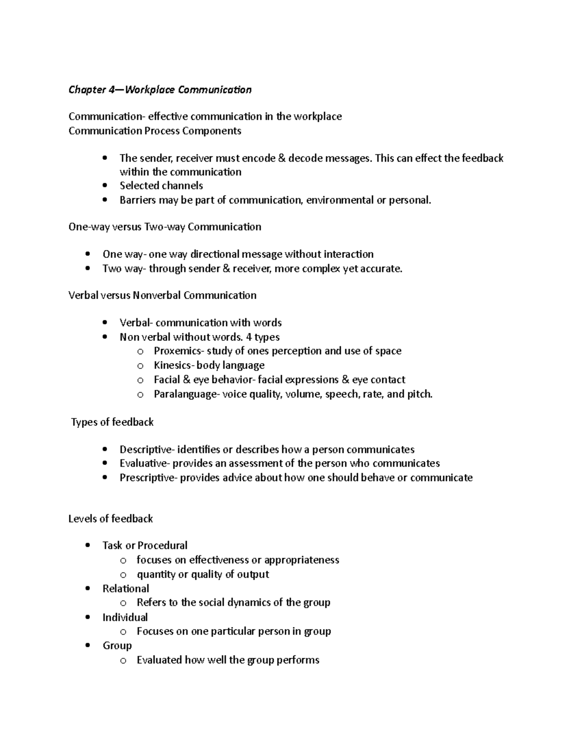 Test 3 study guide - Chapter 4—Workplace Communication Communication ...