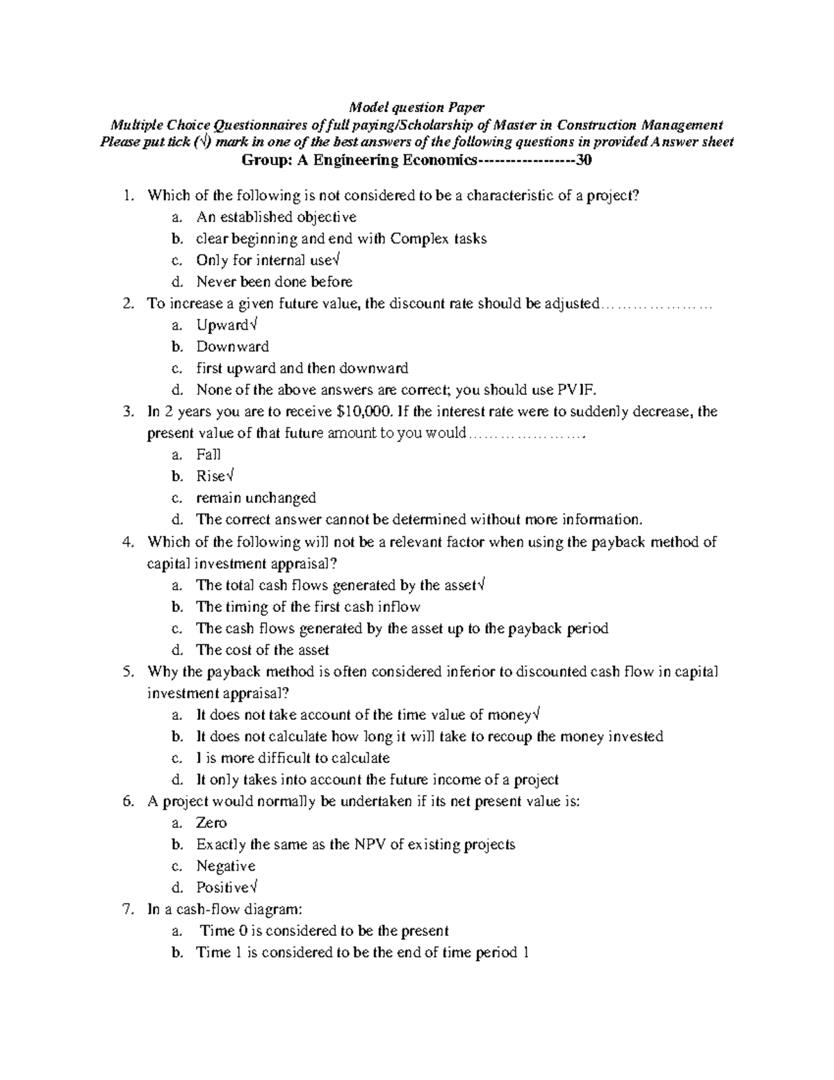 Sample/practice exam 15 August 2014, questions - Model question Paper ...