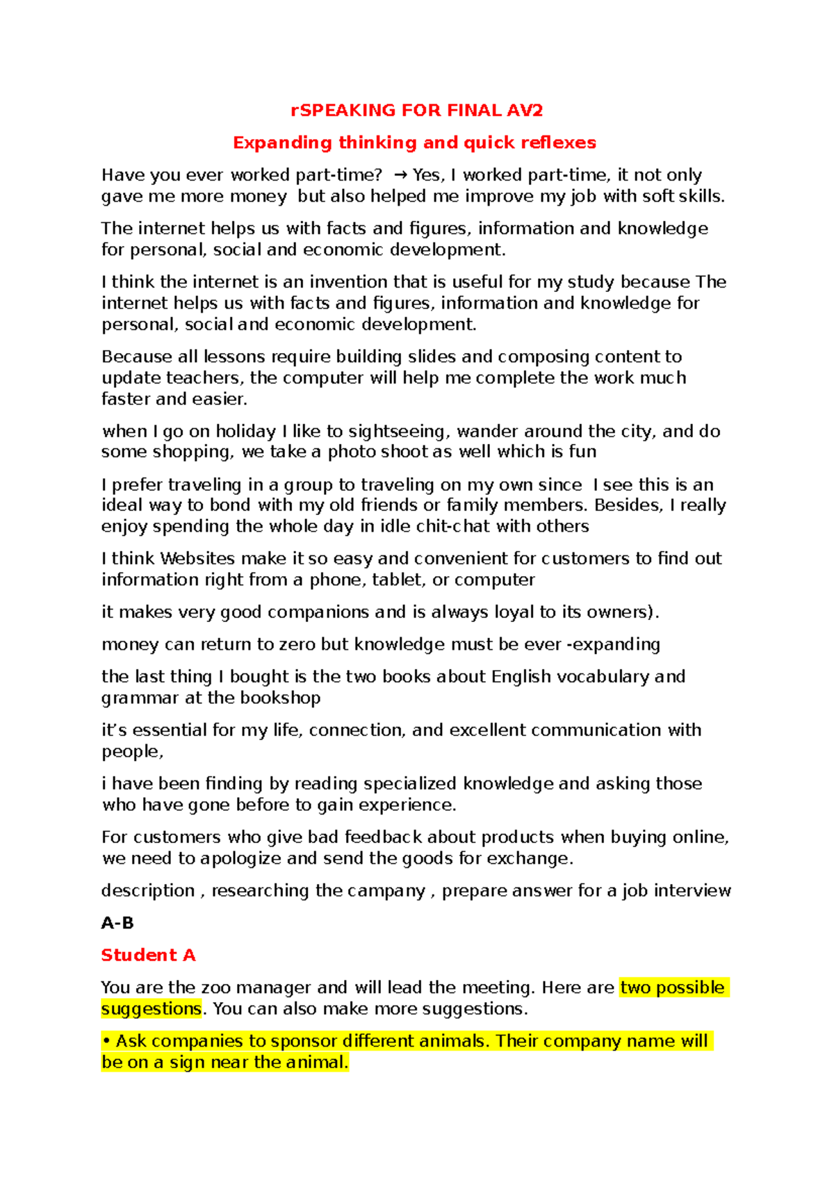 Part 2-nhu chinh sửa final speaking - rSPEAKING FOR FINAL AV Expanding thinking and quick ...