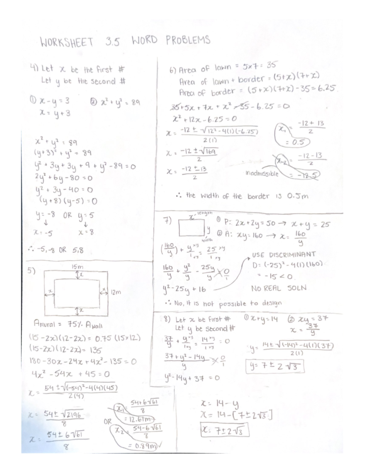 Worksheet 3.5 WORD Problems - WORKSHEET 3 WORD PROBLEMS 4) Let x be the ...