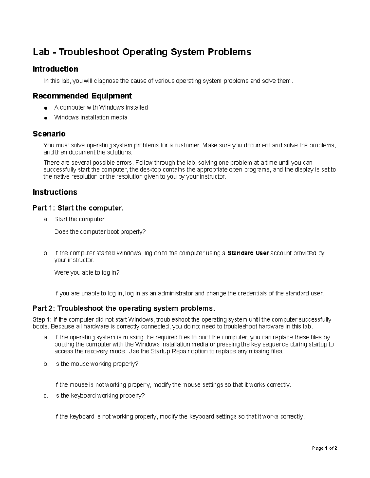 127 Lab Troubleshoot Operating System Problems Lab Troubleshoot